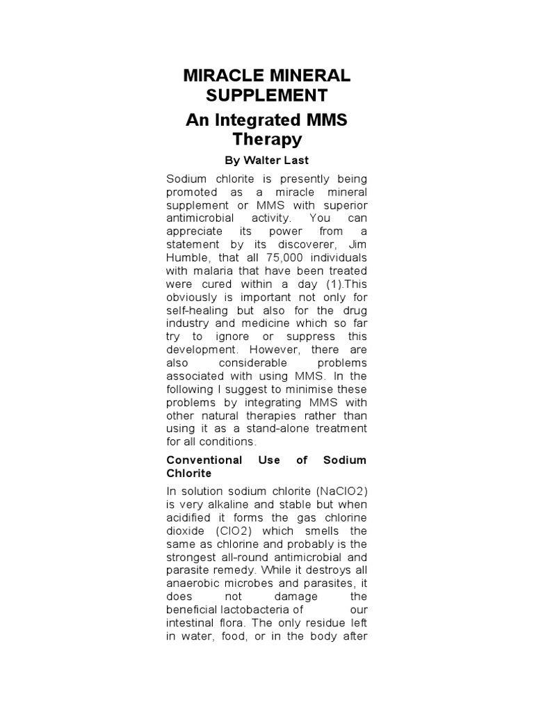 Miracle Mineral Supplement An Integrated MMS Therapy: by Walter Last ...