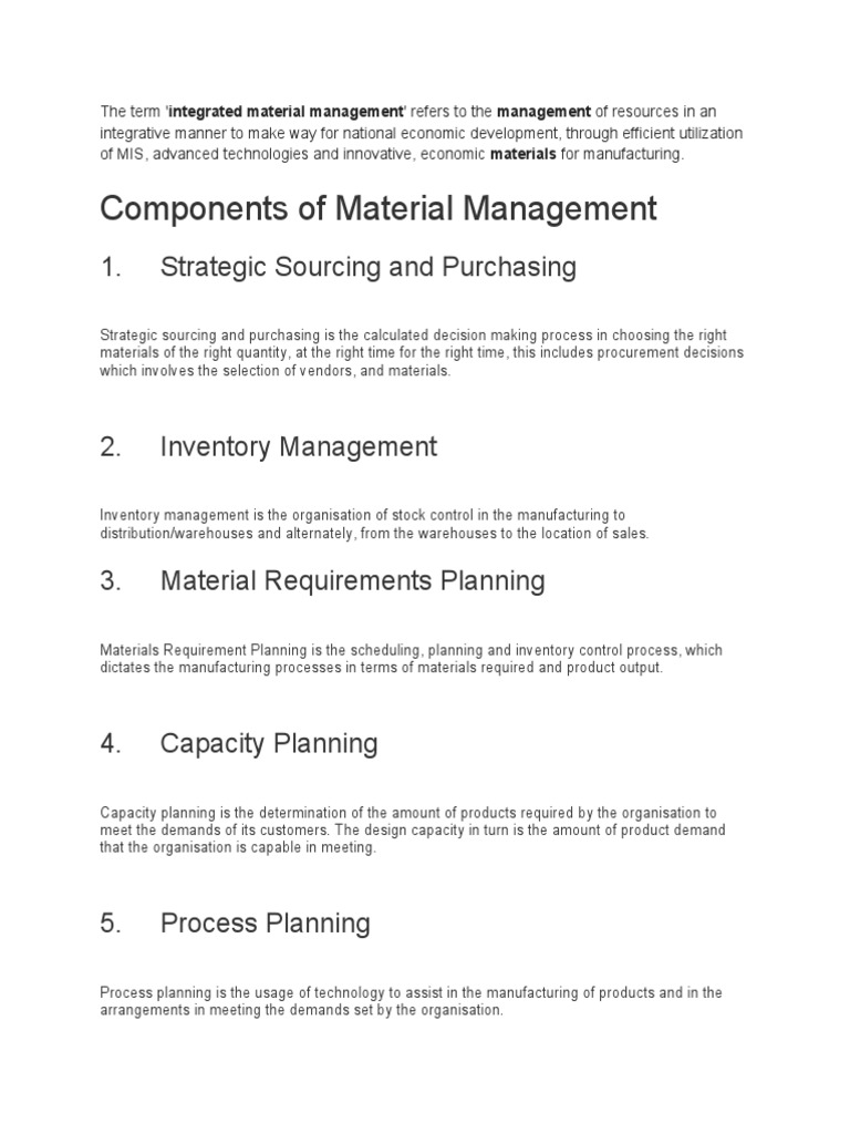 Components of Integrated Materials Management | PDF