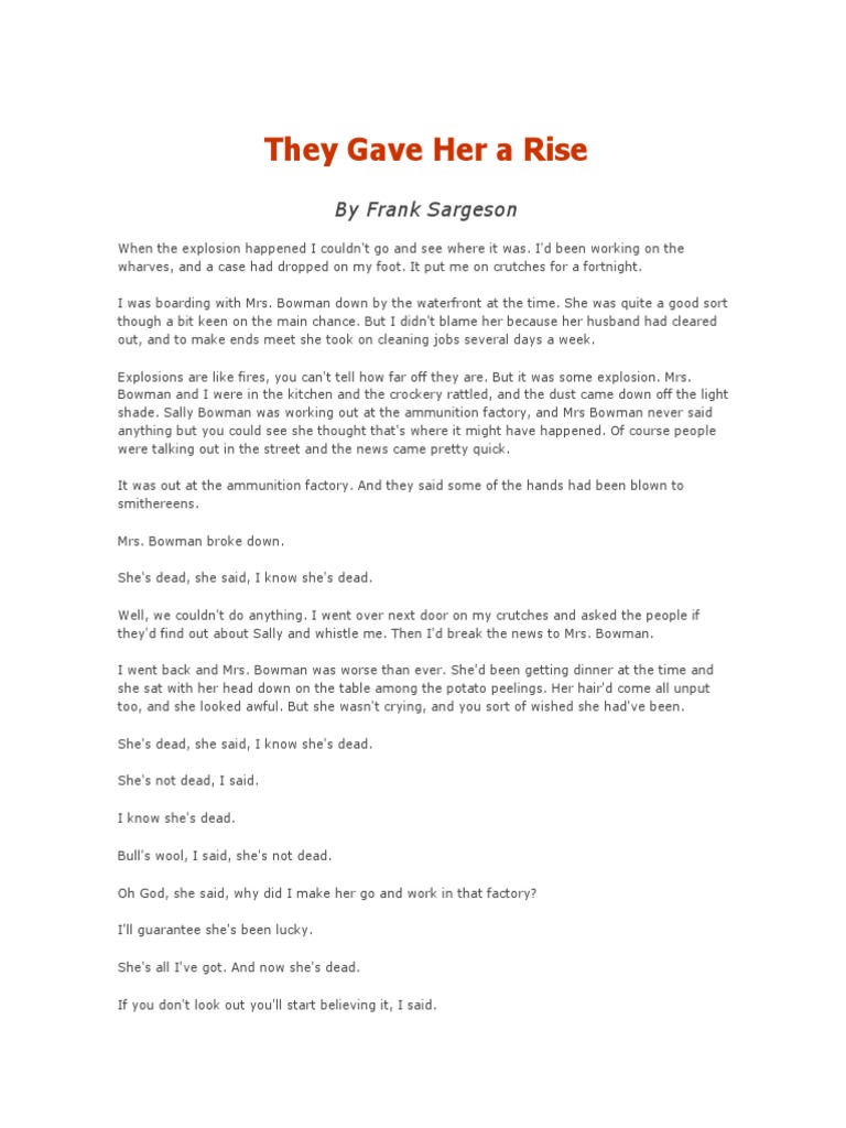 They Gave Her A Rise - Frank Sargeson | PDF