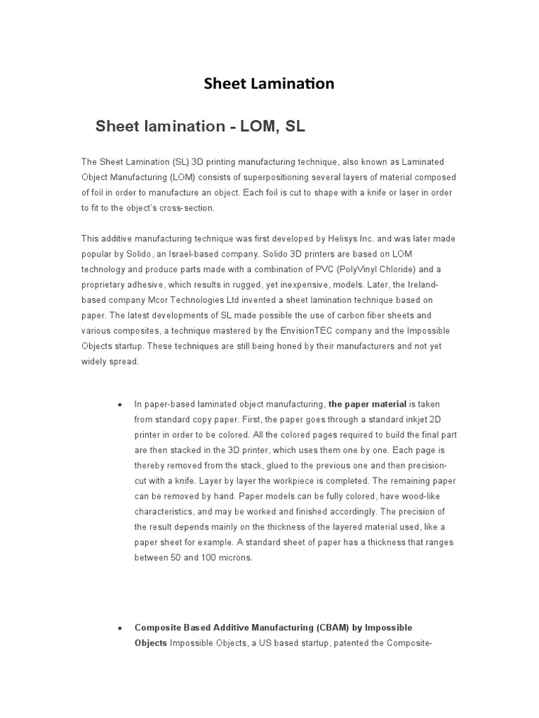 Overview of Sheet Lamination Techniques | PDF | 3 D Printing | Lamination