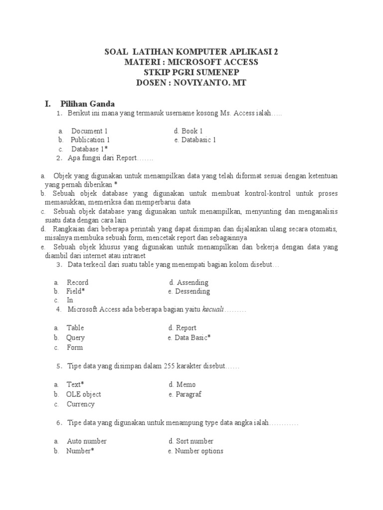 Soal Dan Jawaban Ms Access Latihan1 | PDF