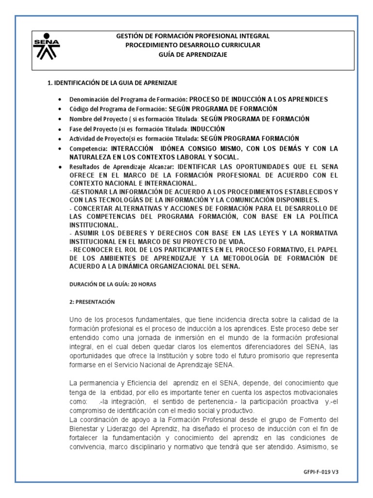 GFPI-F-019 - Formato - Guia - de - INDUCCIÓN APRENDICES | PDF | Aprendizaje | Evaluación