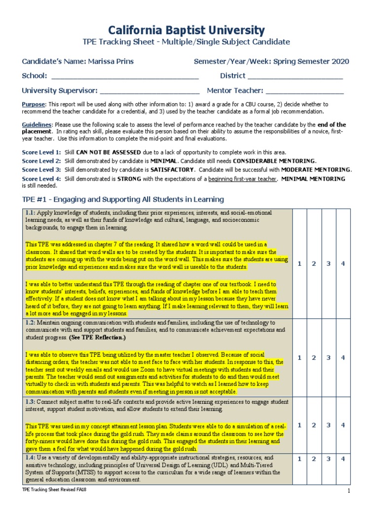 Tpe Observation Tracking Form | PDF | Lesson Plan | Educational Assessment