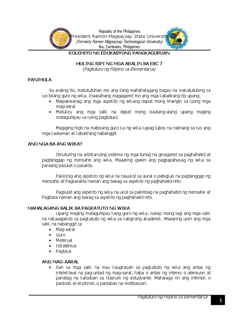 Pagtuturo NG Filipino Sa Elementarya | PDF