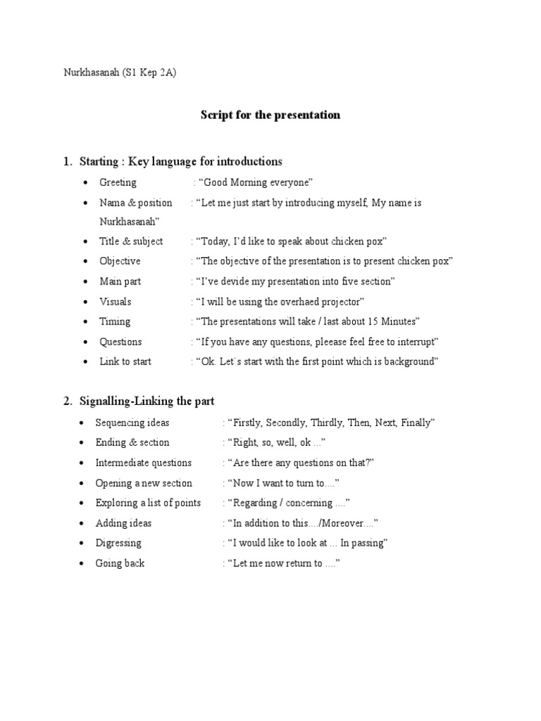 Starting: Key Language For Introductions: Script For The Presentation | PDF