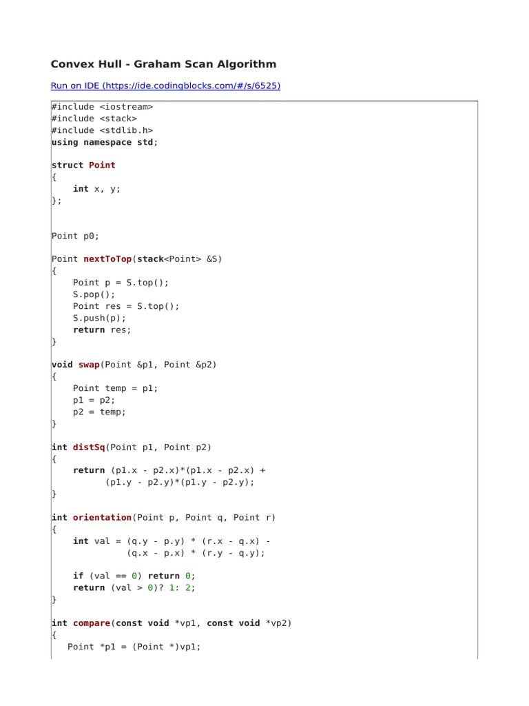 Convex Hull - Graham Scan Algorithm: Point | PDF