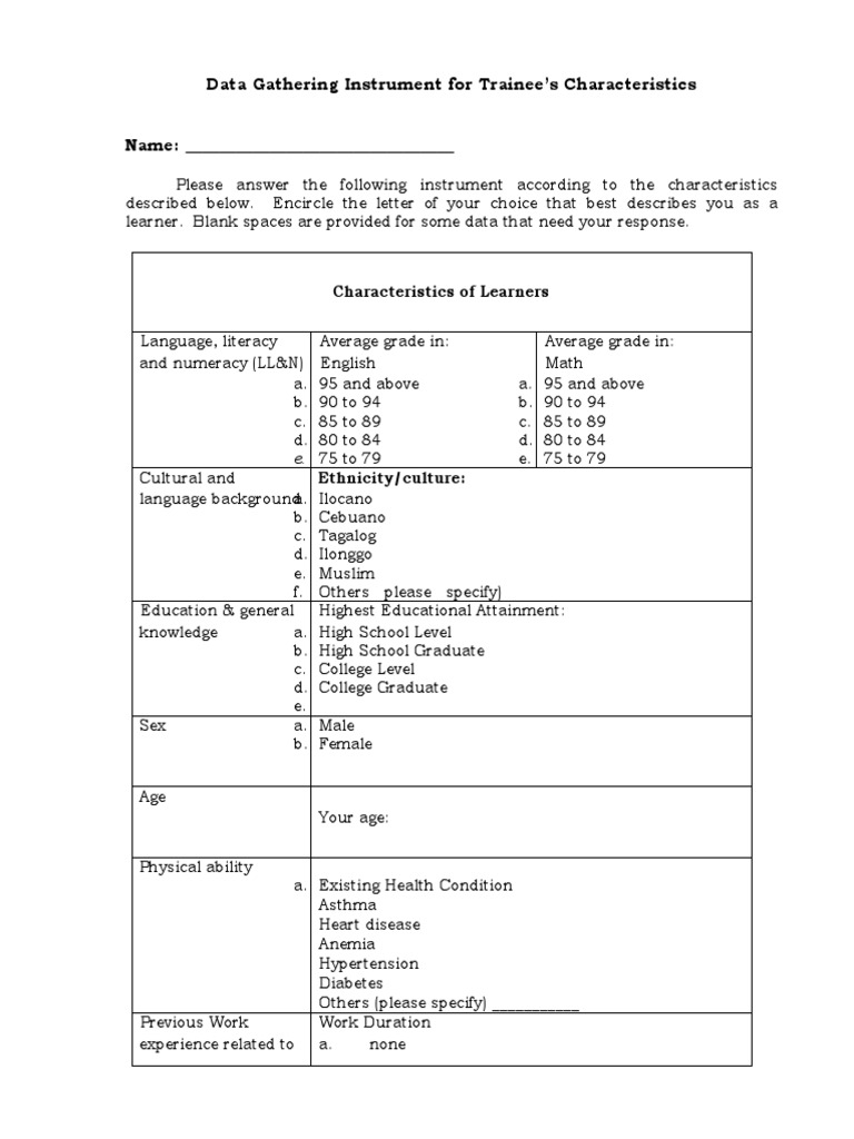 1.data Gathering Instruments | PDF | Learning Styles | Learning