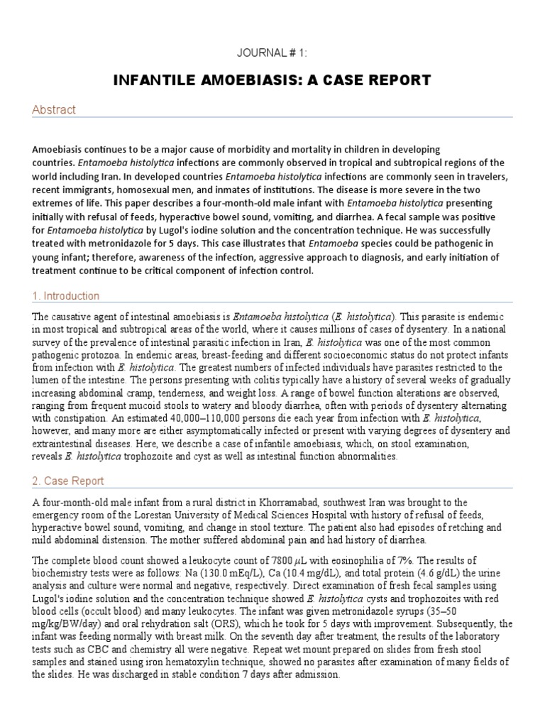 Infant Amoebiasis Case Study | PDF | Epidemiology | Health Sciences