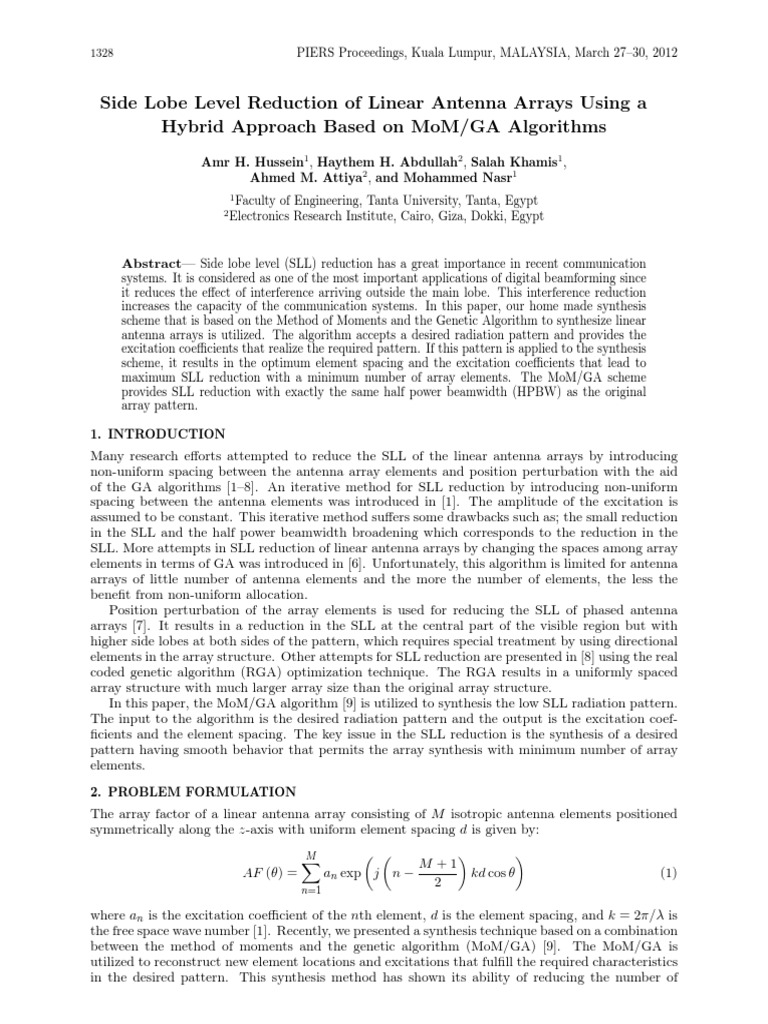 Side Lobe Level Reduction Of Linear Antenna Arrays Pdf Pdf Antenna Radio Matrix 