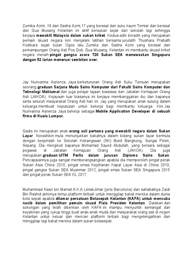 Tokoh Inspirasi Murid Asli Malaysia | PDF