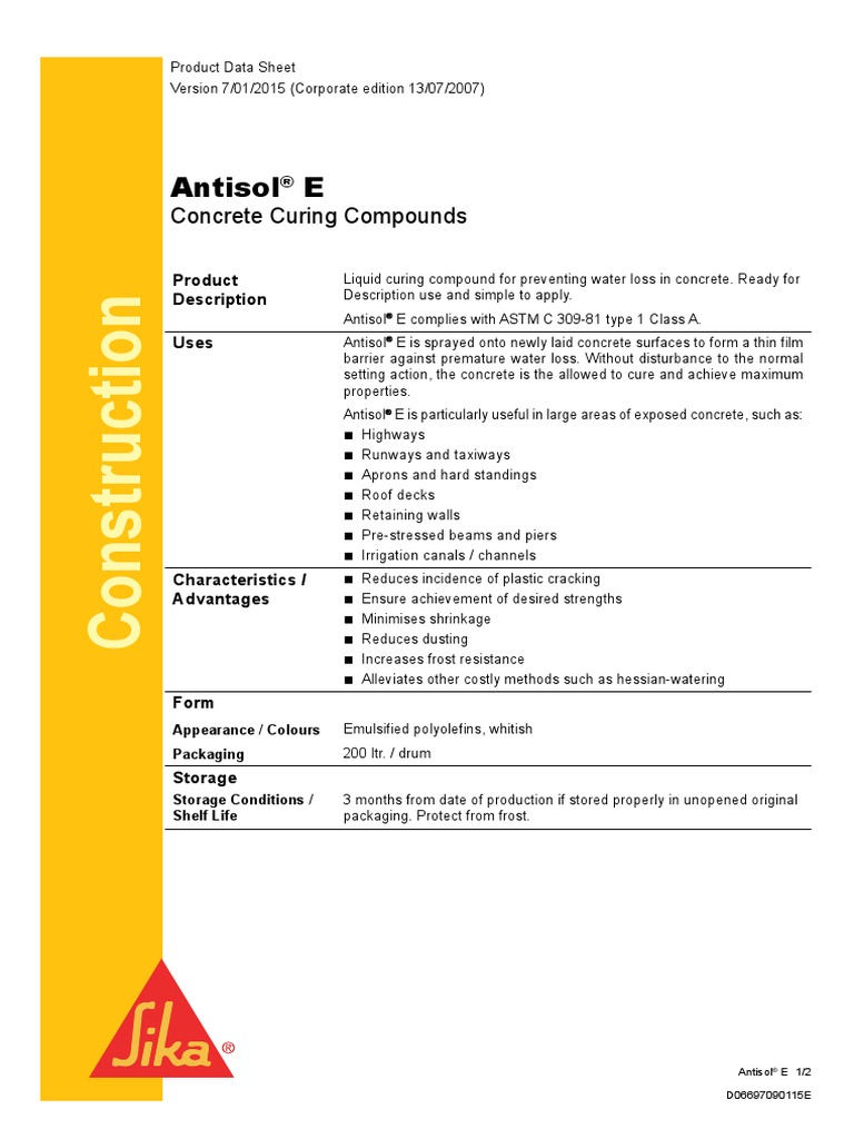 Sika PDS - E - Antisol E PDF | PDF | Data | Concrete
