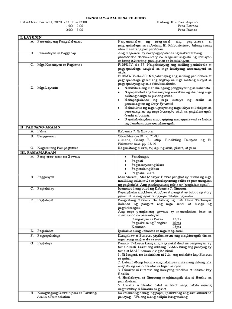 Kabanata 7 NG El Fili Banghay-Aralin | PDF