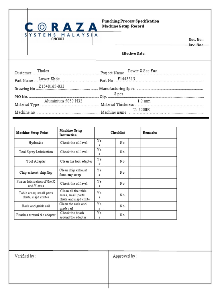 Machine Setup Check List CNC003 | PDF | Metals | Crafts