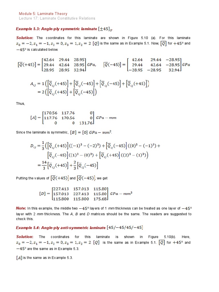 Example 5.3: Angle Ply Symmetric Laminate Solution:: Lecture 17 ...