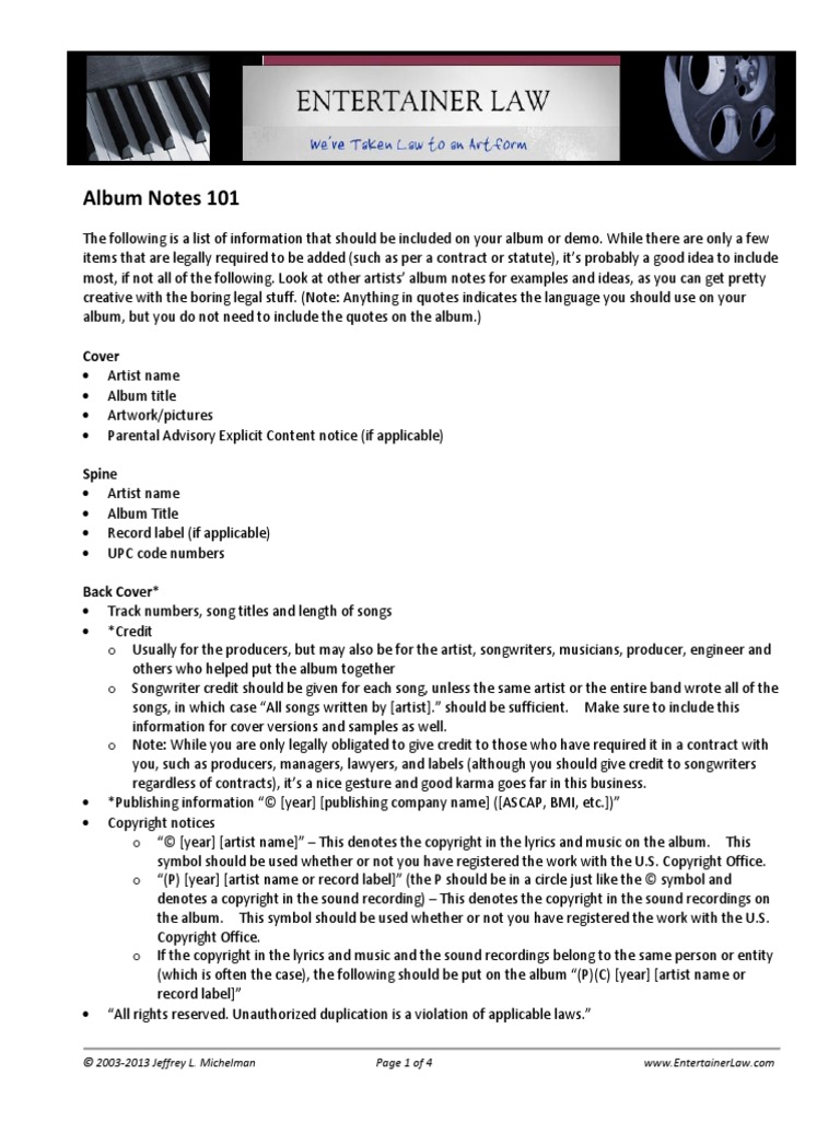 Album Notes (Copyright) | PDF