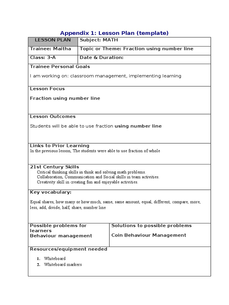 Math Lesson Plan: Fractions on Number Line | PDF | Lesson Plan ...