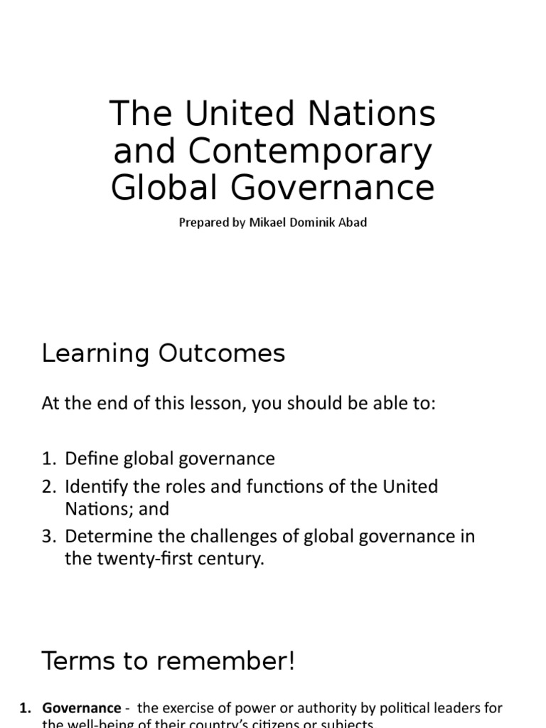 The United Nations and Contemporary Global Governance: Prepared by ...