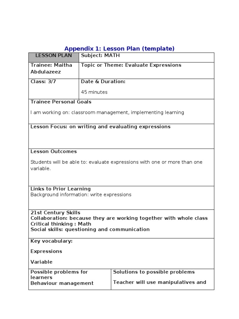 Evaluate Expressions GR 3 | PDF | Lesson Plan | Education Theory