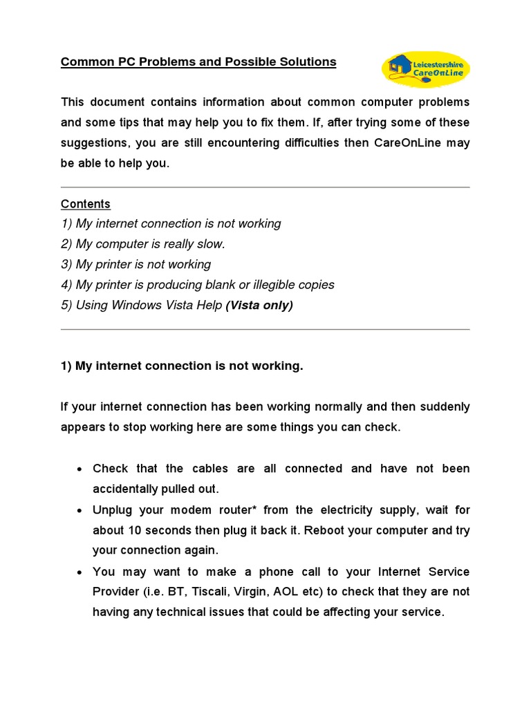 Common PC Problems and Possible Solutions | PDF | System Software ...