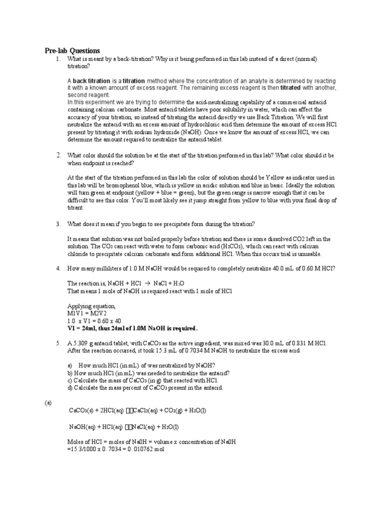 LAb 10 Solution | PDF | Titration | Chemistry