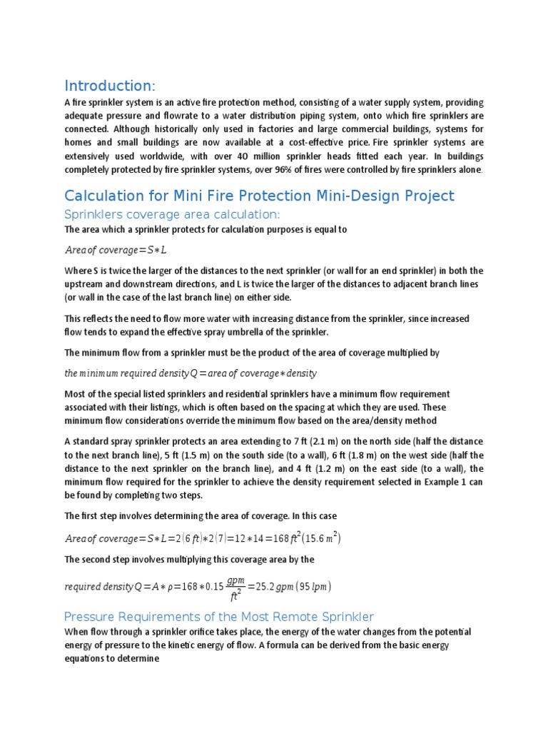 Sprinklers Coverage Area Calculation:: Areaof Coverage S L | PDF | Fire ...