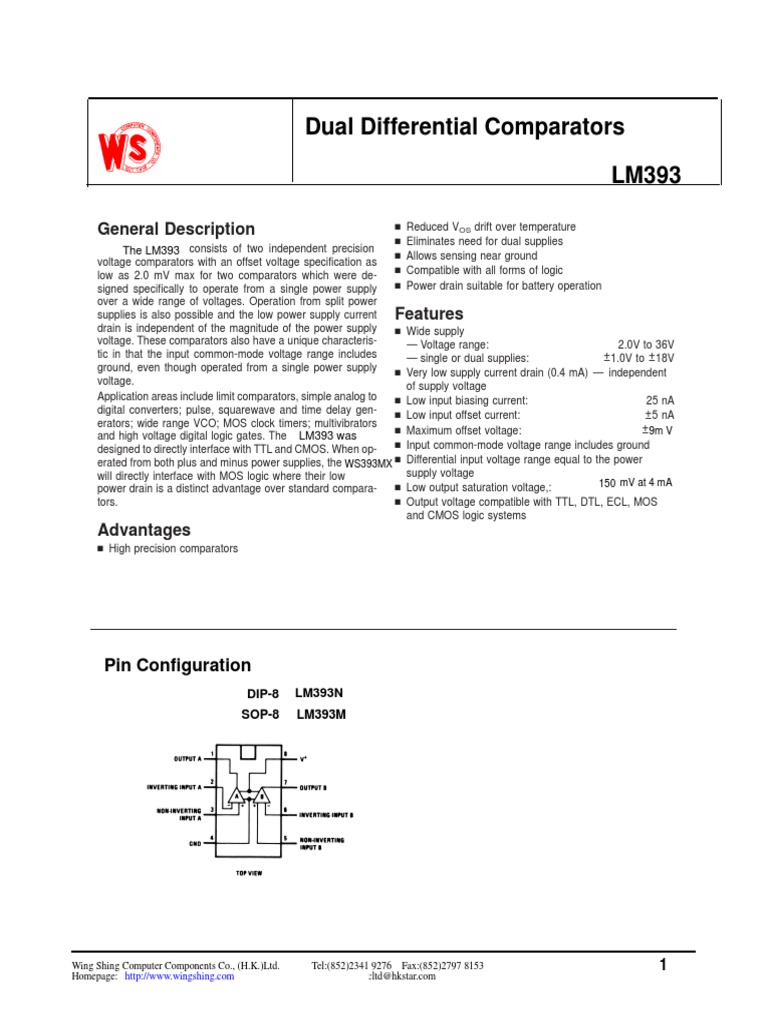 Dual Differential Comparators LM393: General Description | PDF | Electronics | Electronic ...