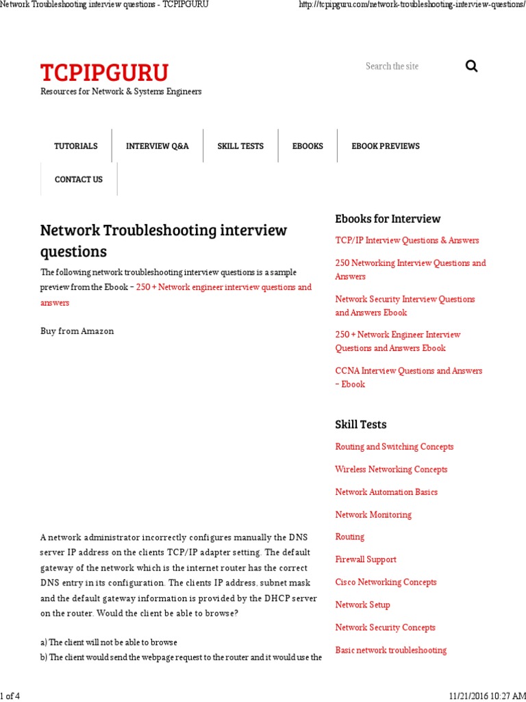 Network Troubleshooting Interview Questions - TCPIPGURU | Download Free PDF | Ip Address ...
