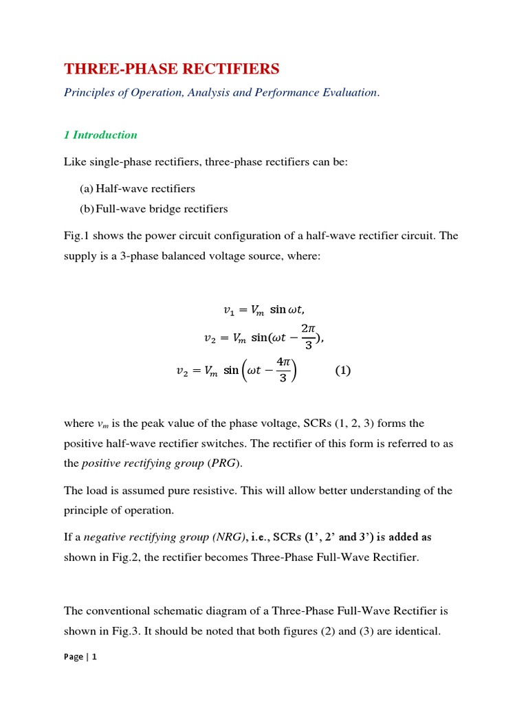 Three-Phase Rectifiers: Principles of Operation, Analysis and ...