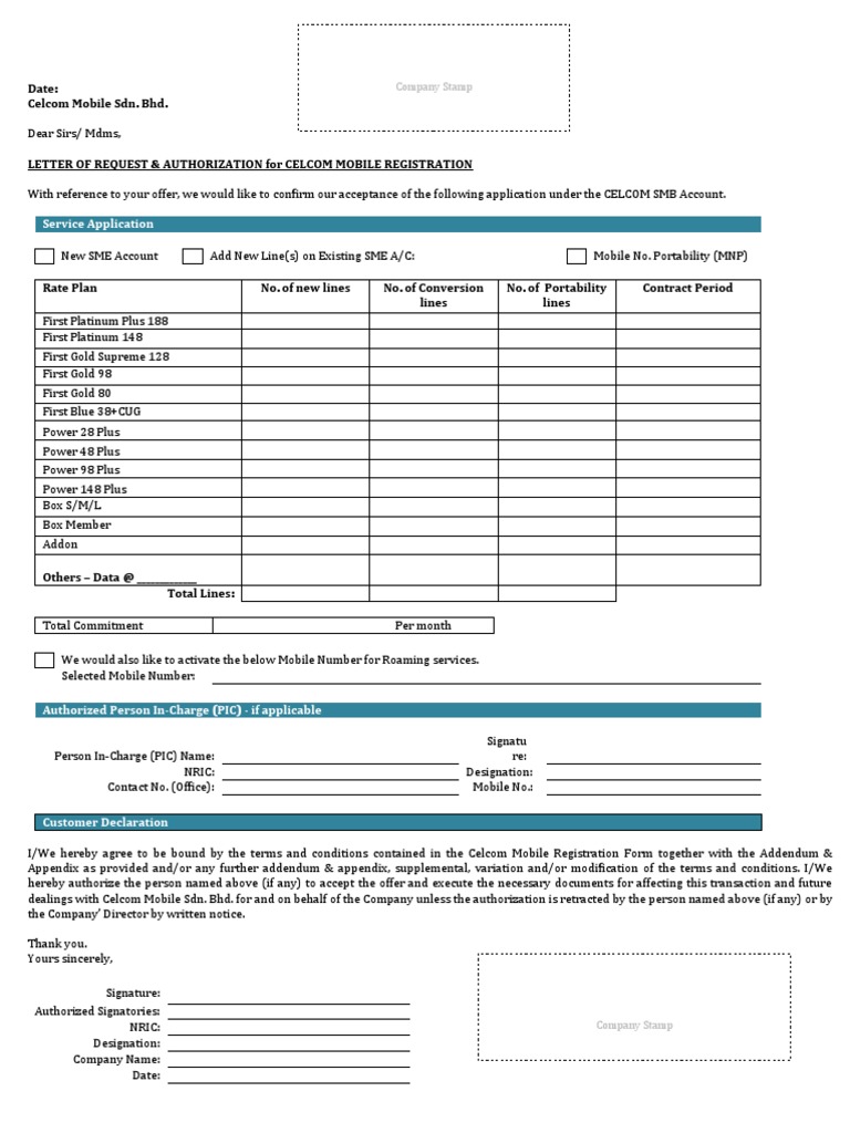 C1.1 Celcom EB LOA-LETTER OF Authorization | PDF | Business