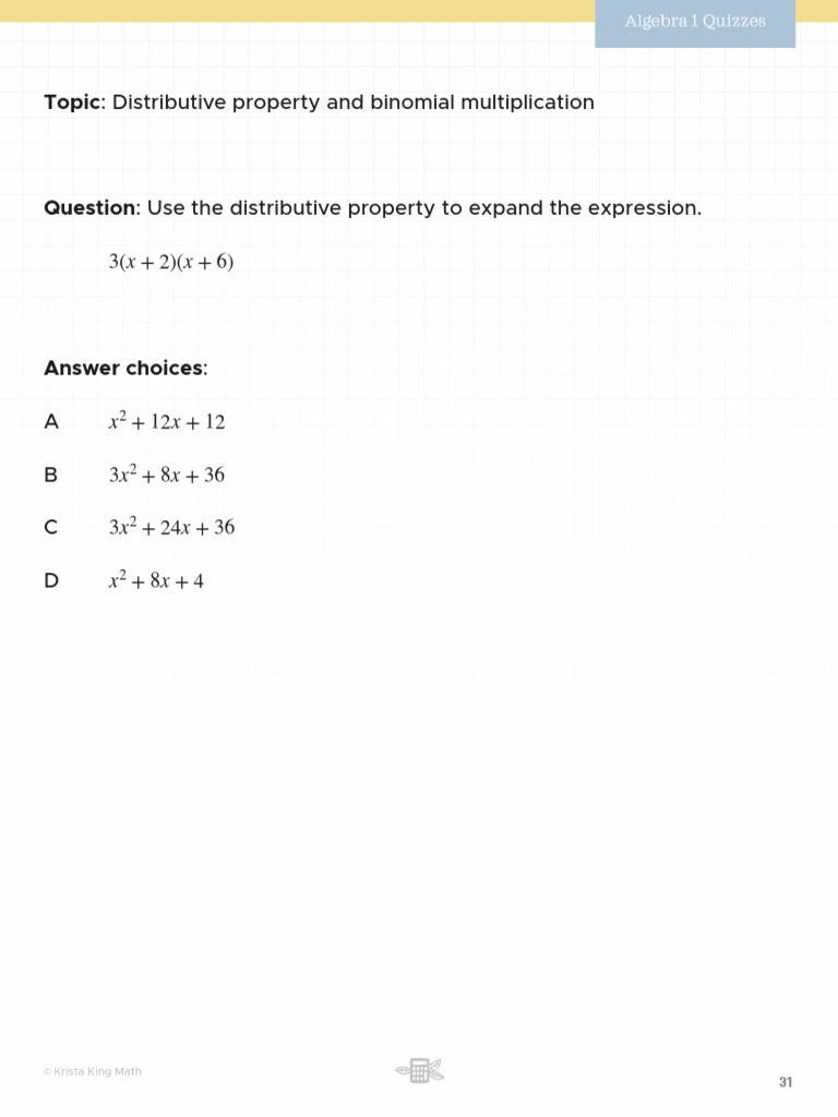 2.1 Distributive Property and Binomial Multiplication PDF | PDF ...
