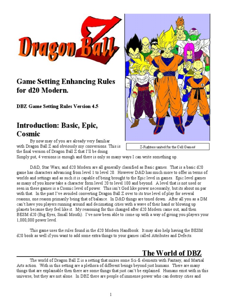 DBZ Game Setting Rules v4.5 | PDF | Dragon Ball | Dungeons & Dragons