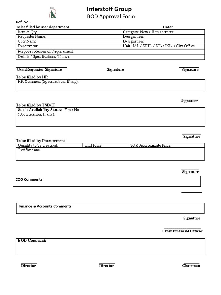 Interstoff Group: BOD Approval Form | PDF