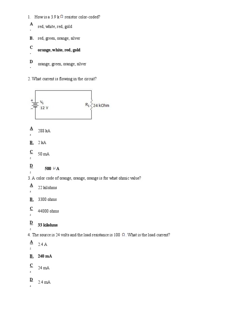 Resistor and Capacitor Quiz Questions | PDF | Inductor | Electrical ...