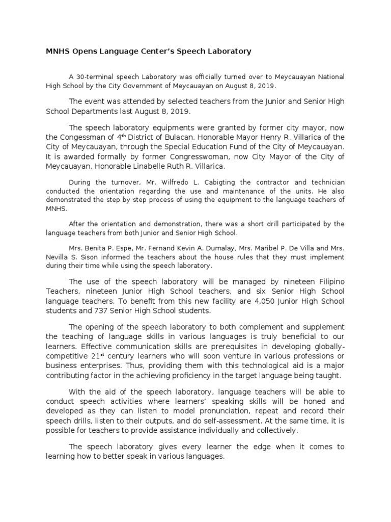 MNHS Opens Language Center | PDF | Language Education | Teachers