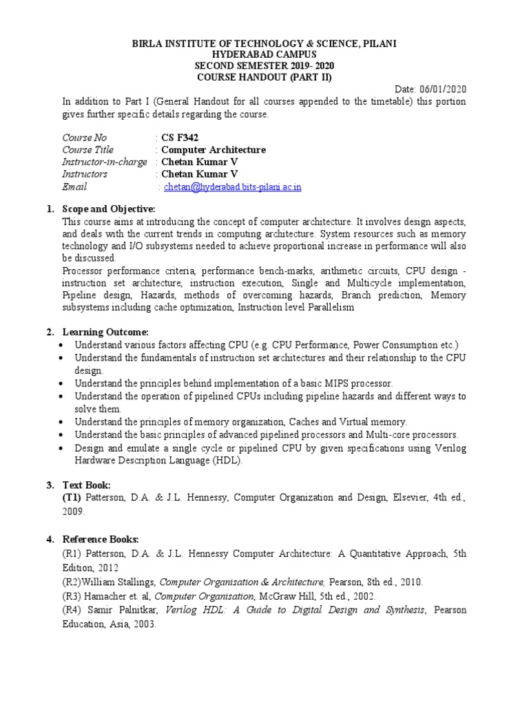 Cs F342 Computer Archtecture Handout Pdf C Programming Language Compiler