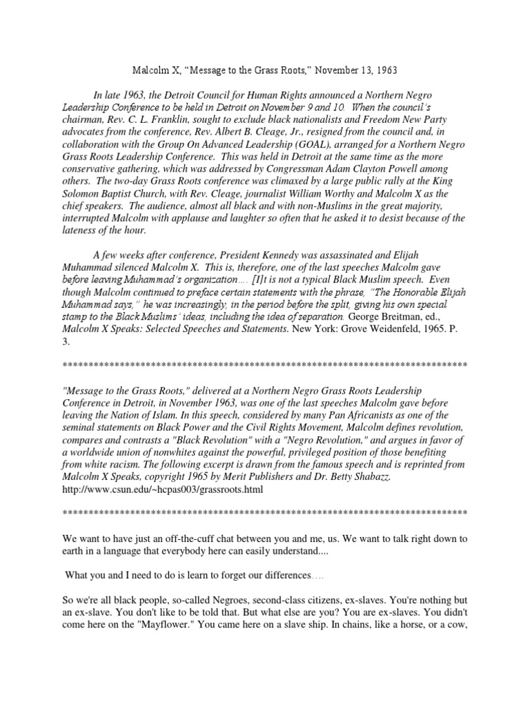 RCHA 2016 The Culture of The Sixties Malcolm X Message To The Grass ...