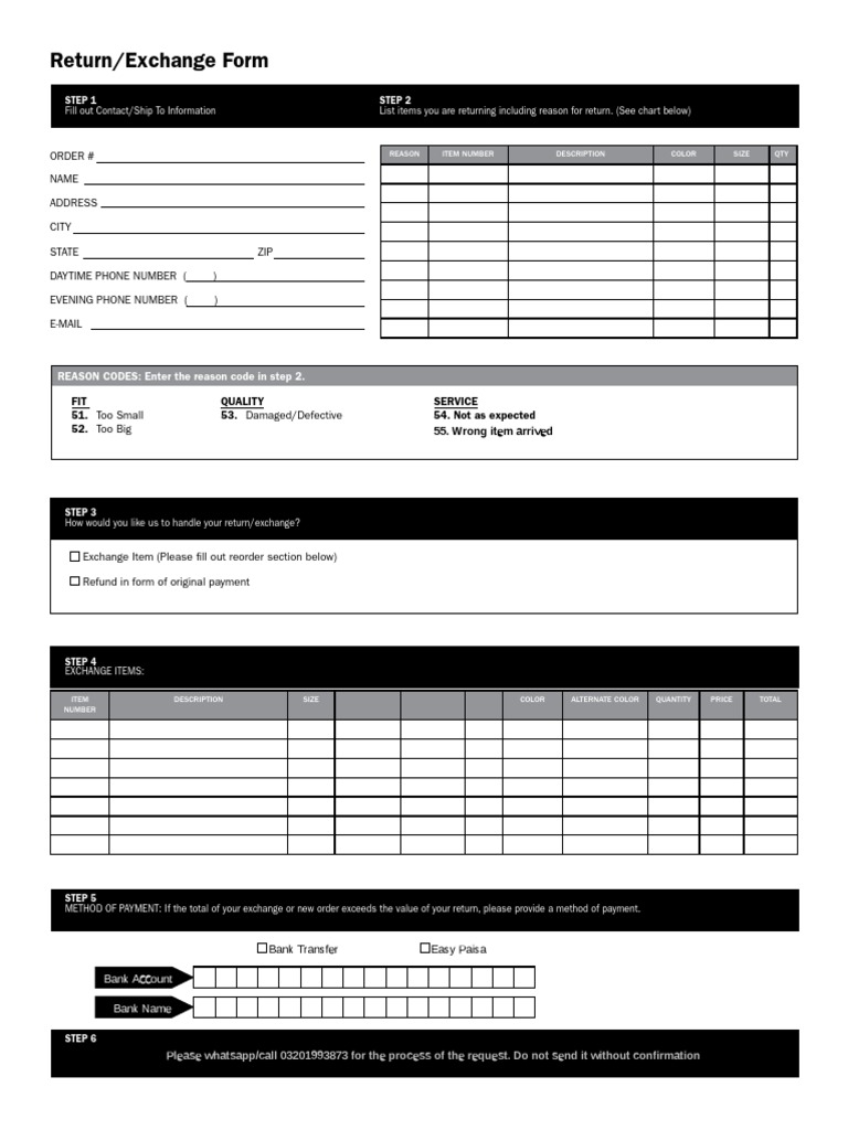 Return Exchange Form | PDF