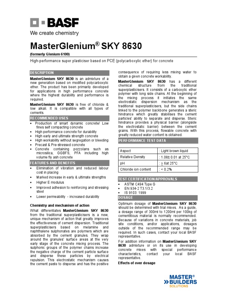 MasterGlenium SKY 8630 v1 PDF | PDF | Concrete | Cement
