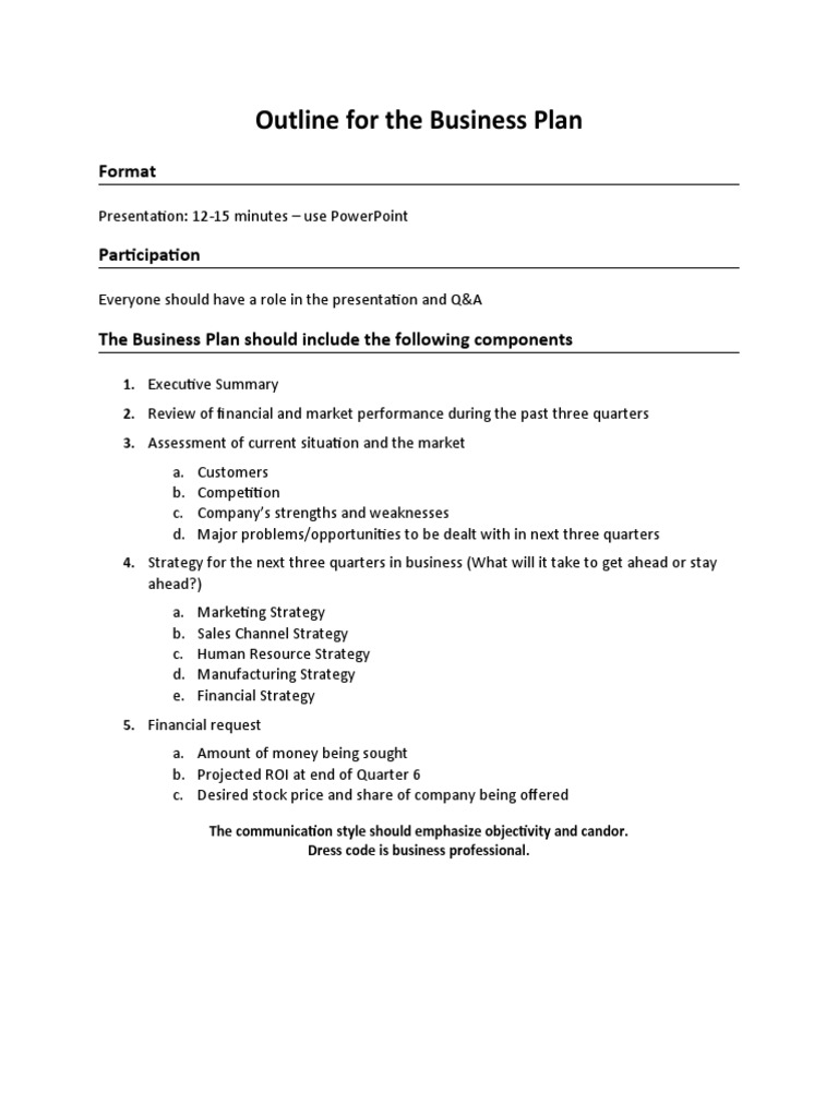 Business Plan Outline 6Q