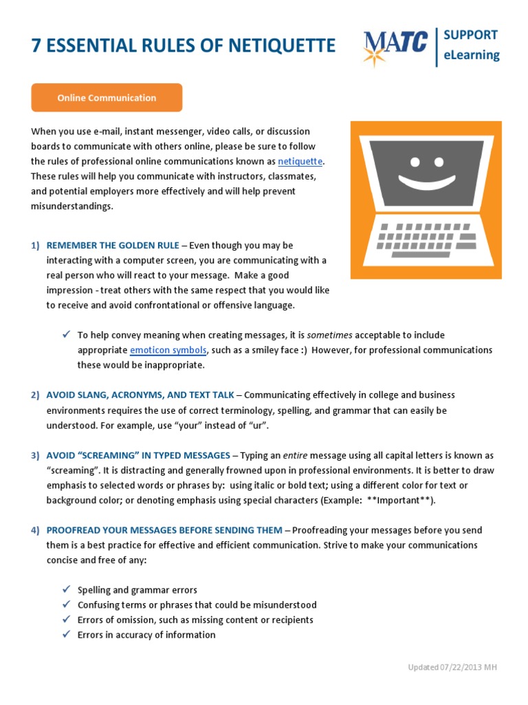 7 Essential Rules of Netiquette: Online Communication | PDF | Mass ...