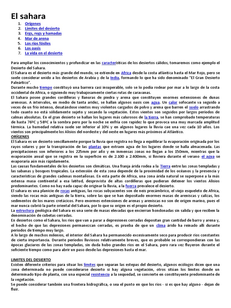 El Sahara | PDF | Desierto | Sáhara