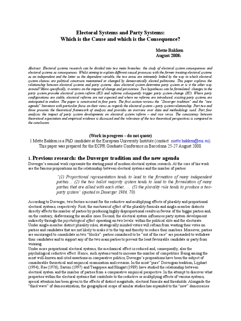Electoral Systems and Party Systems Analysis | PDF | System ...