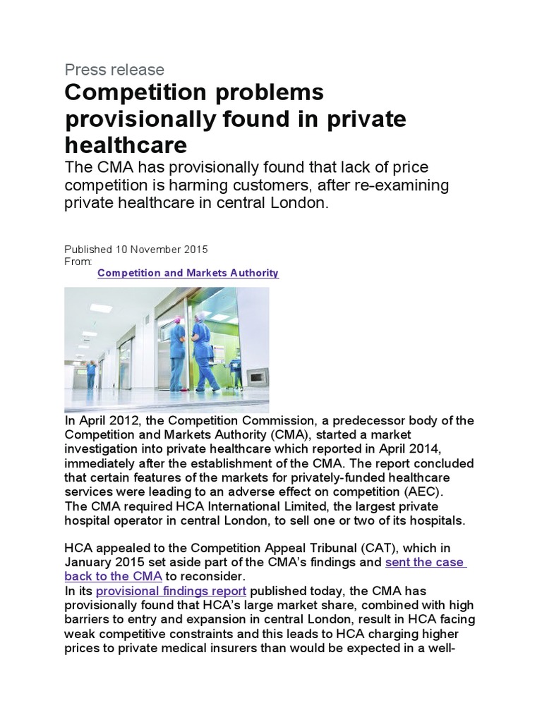 CMA Provisional Findings on Private Healthcare Competition | PDF ...