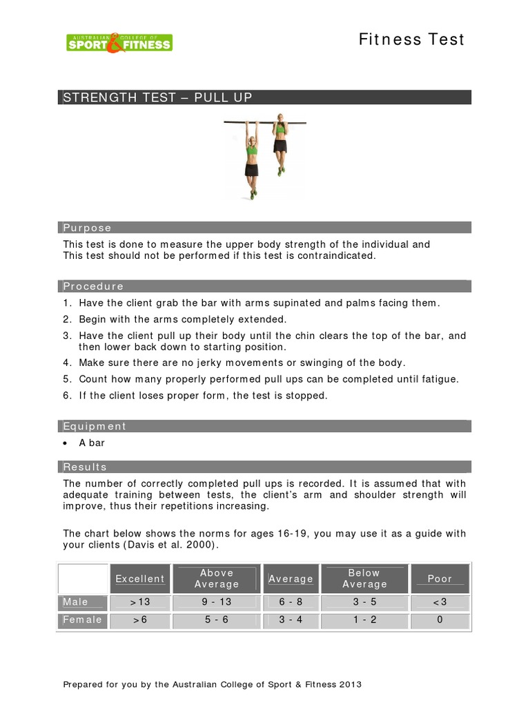 Fitness Test: Strength Test - Pull Up | PDF