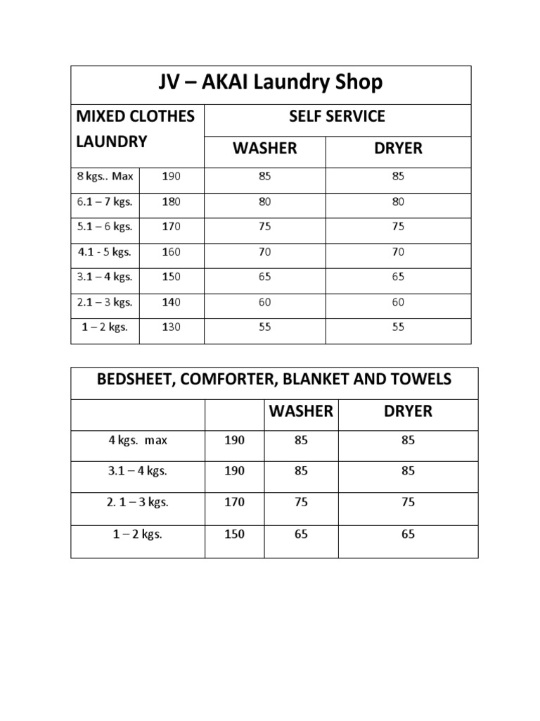 Price List Laundry | PDF