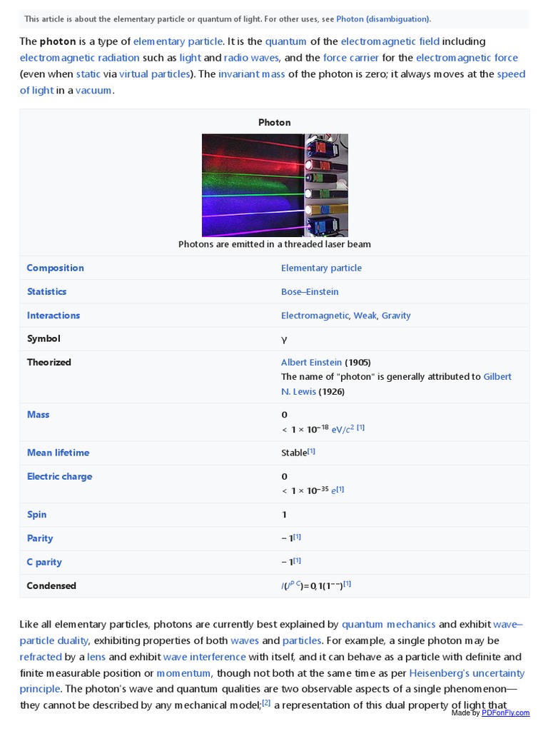 Photon: Composition Elementary Particle Statistics Bose-Einstein ...