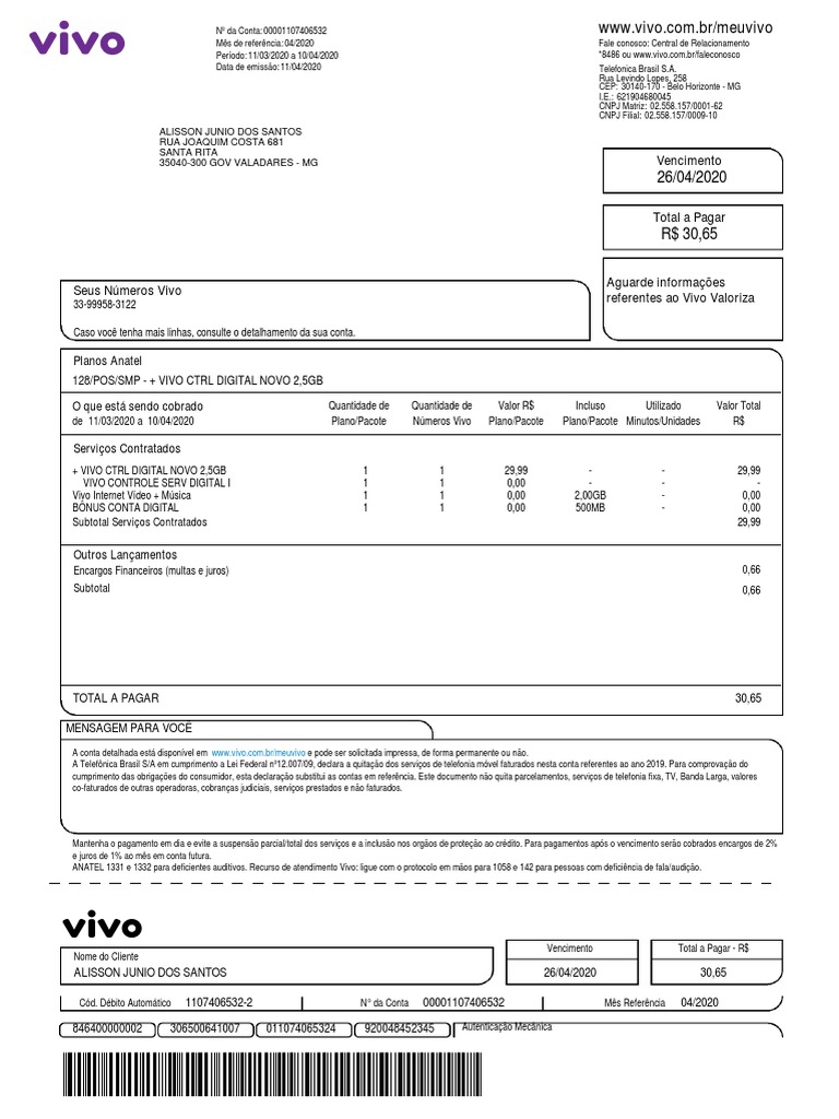 Conta Vivo PDF | PDF | Telecomunicações | Business