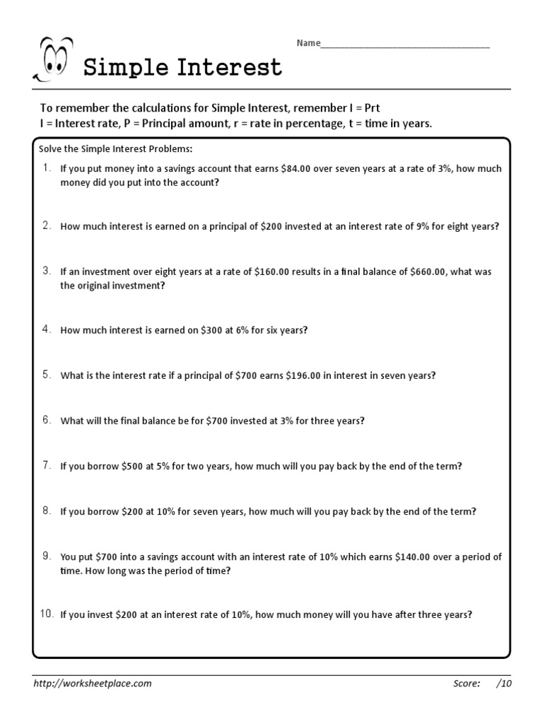 Simple Interest Worksheet 01 | PDF | Interest | Interest Rates
