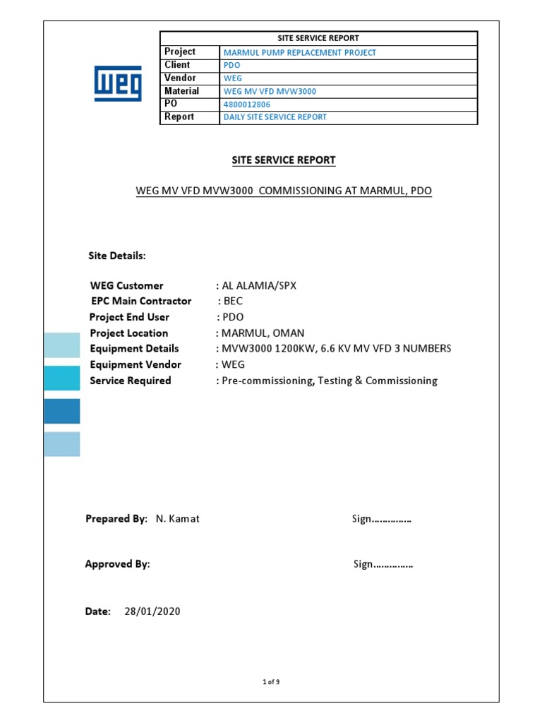 Weg Pdo Marmul MVW3000 MV VFD Commissioning Site Service Report ...