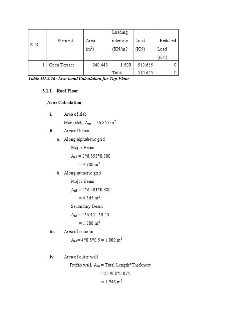 Table III.2.16: Live Load Calculation For Top Floor | PDF | Beam ...
